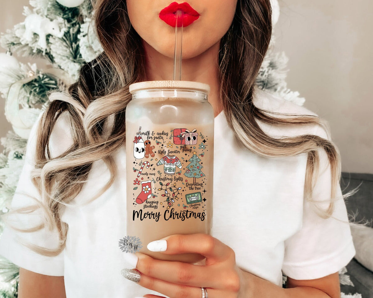 Frosted Iced Coffee Glass, Christmas Iced Coffee Glass, Boogie Christm ...